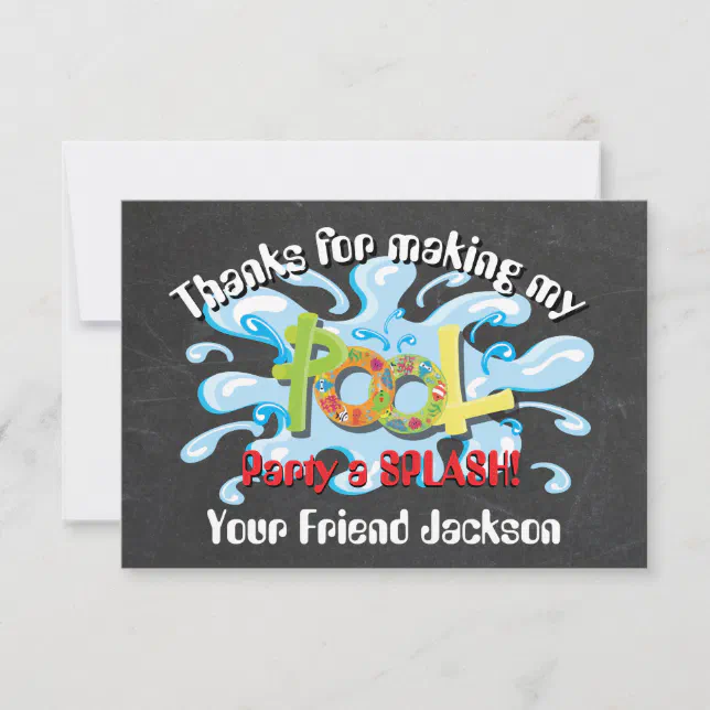 Chalkboard Pool Party Thank you note | Zazzle