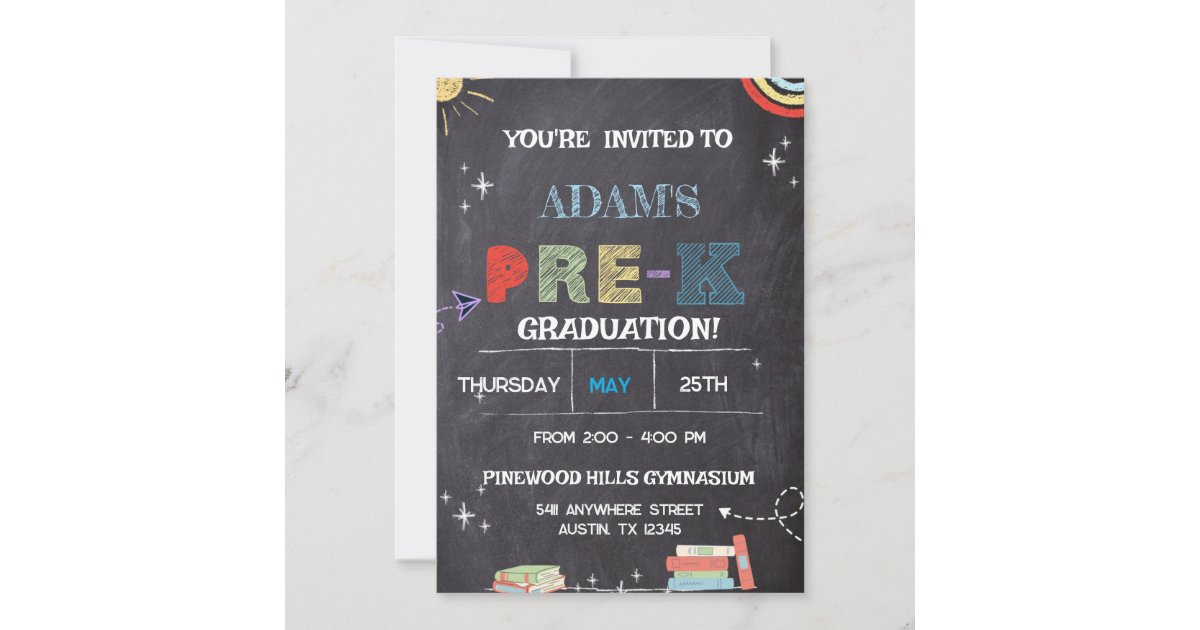 Chalkboard pre k Graduation Invitation | Zazzle