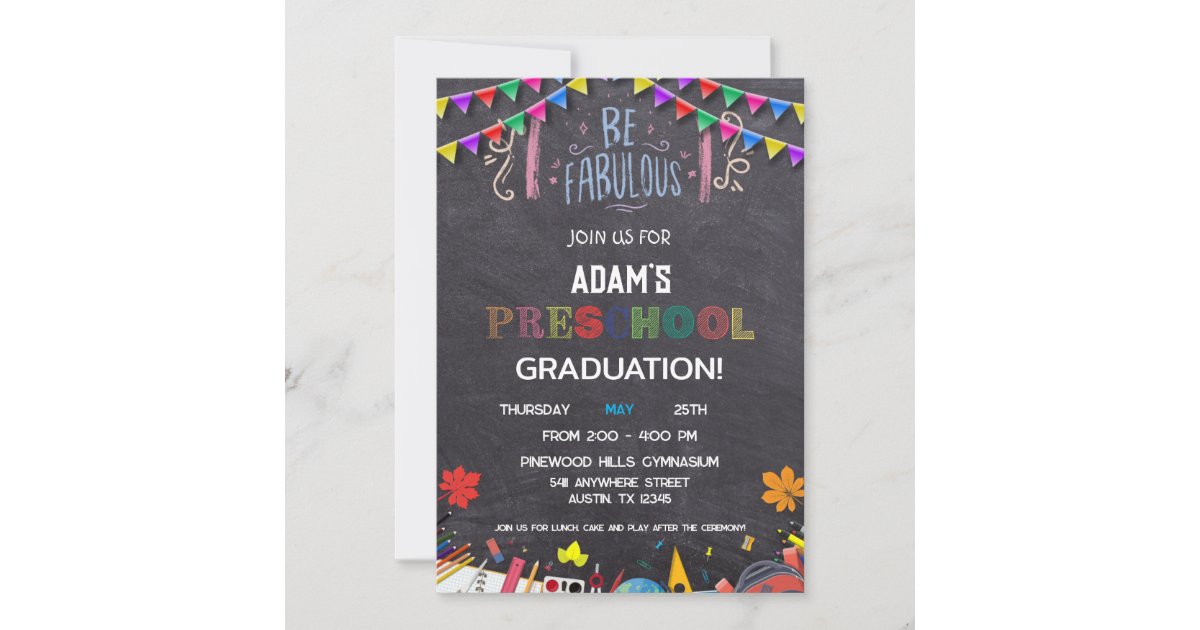 Chalkboard Preschool Graduation Invitation | Zazzle