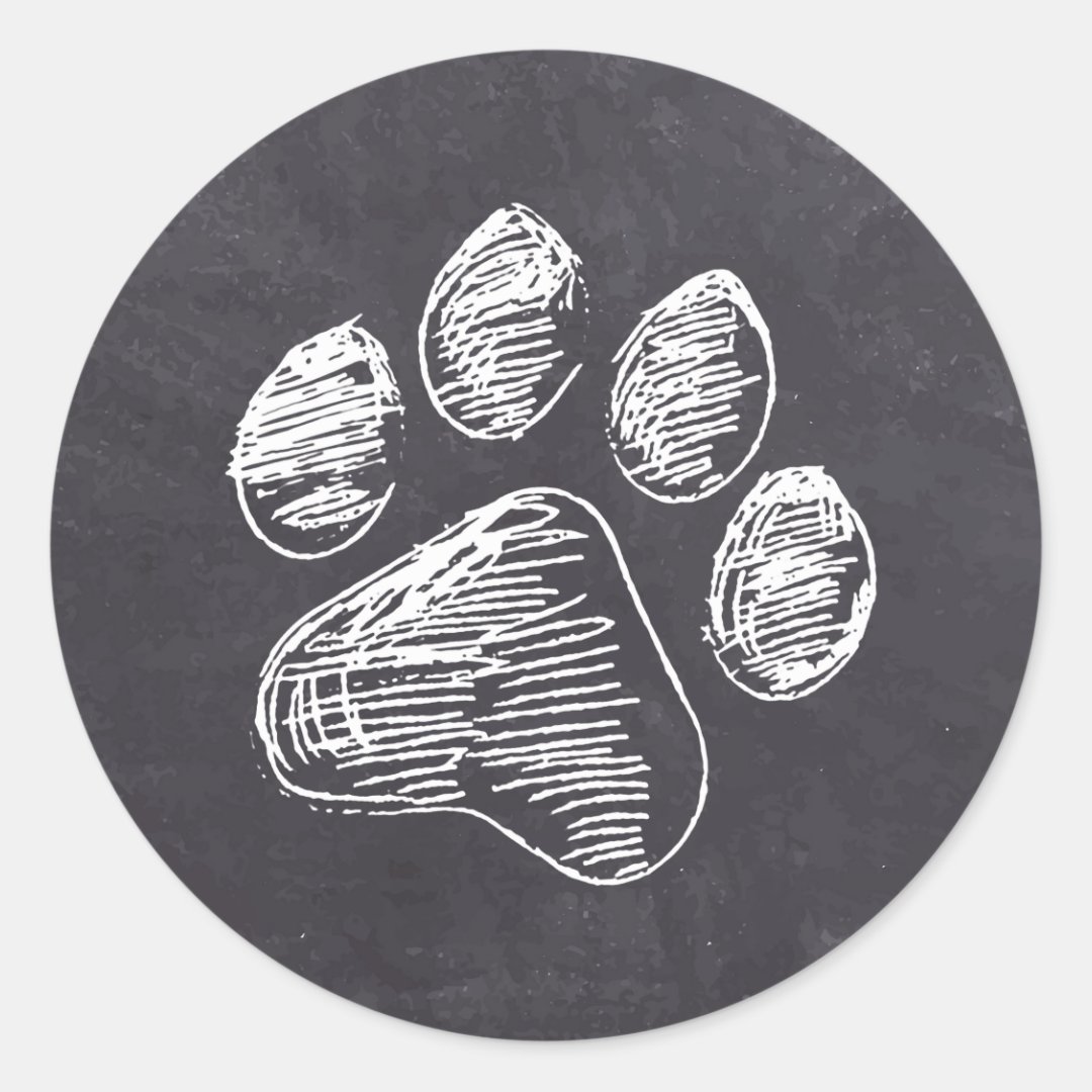 Chalkboard - Puppy Pawty - Dog Birthday Paw Print Classic Round Sticker ...