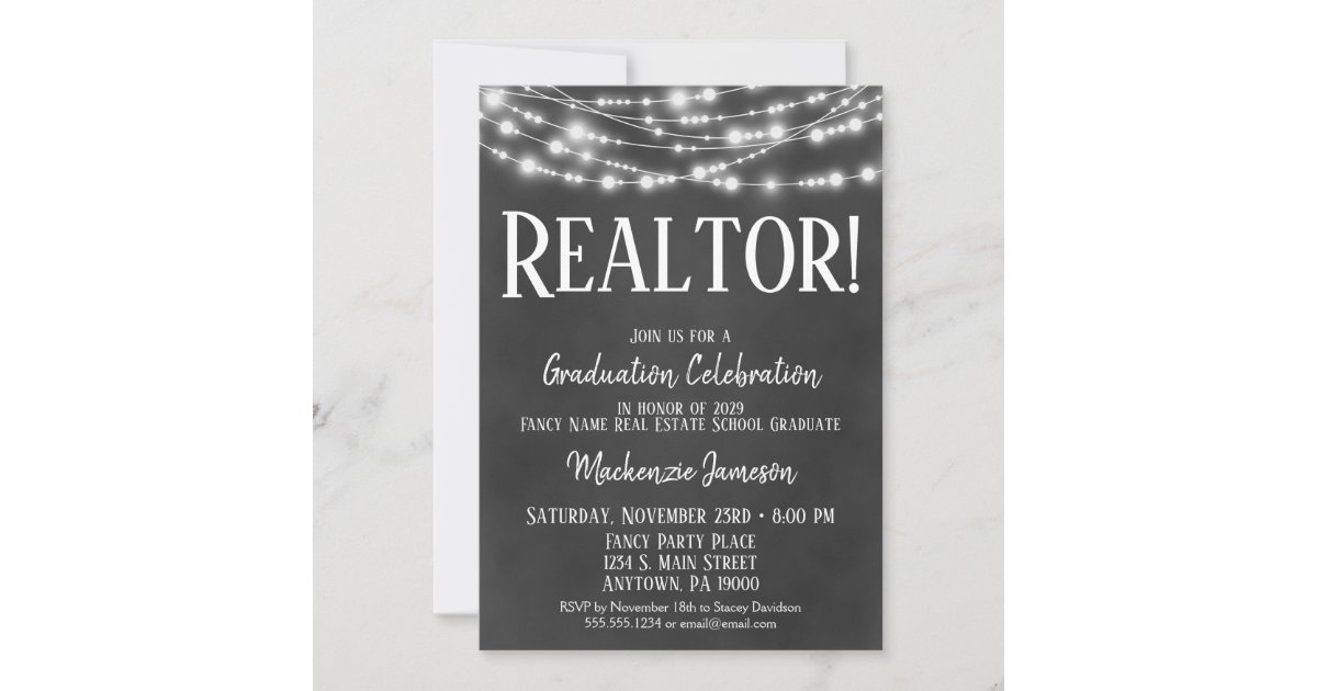 Chalkboard Realtor Graduation Party Invitation | Zazzle