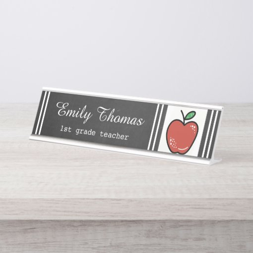 Chalkboard Red Apple Class Teacher Desk Name Plate | Zazzle