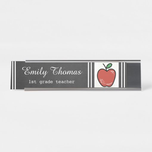 Chalkboard Red Apple Class Teacher Desk Name Plate | Zazzle