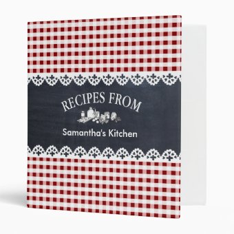 Chalkboard Red Checkered Gingham Country Recipe 3 Ring Binder | Zazzle