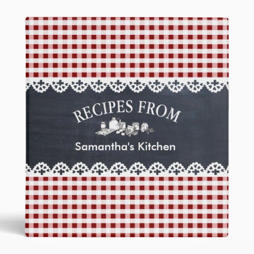 Chalkboard Red Checkered Gingham Country Recipe 3 Ring Binder | Zazzle