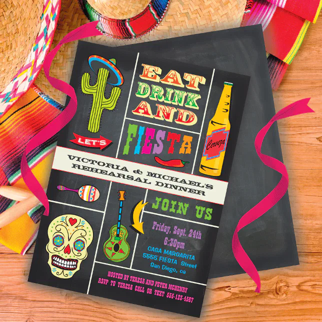 Chalkboard Rehearsal Dinner Mexican Fiesta Invitation | Zazzle