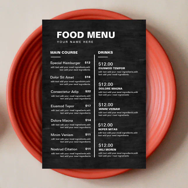 Chalkboard Restaurant Food Drink Menu | Price List | Zazzle