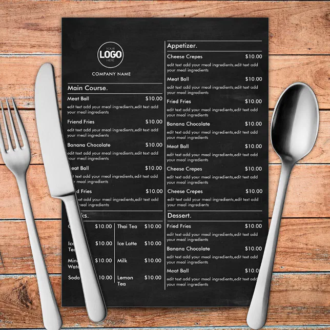 Chalkboard Restaurant Table Menu Cards Flat Black | Zazzle