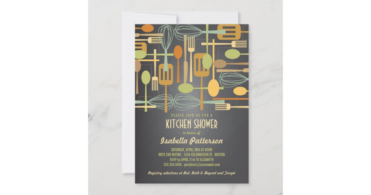 Chalkboard Retro Stock The Kitchen Bridal Shower Invitation Zazzle