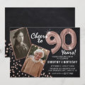 Chalkboard Rosegold Balloons 2 Photo 90th Birthday Invitation Zazzle
