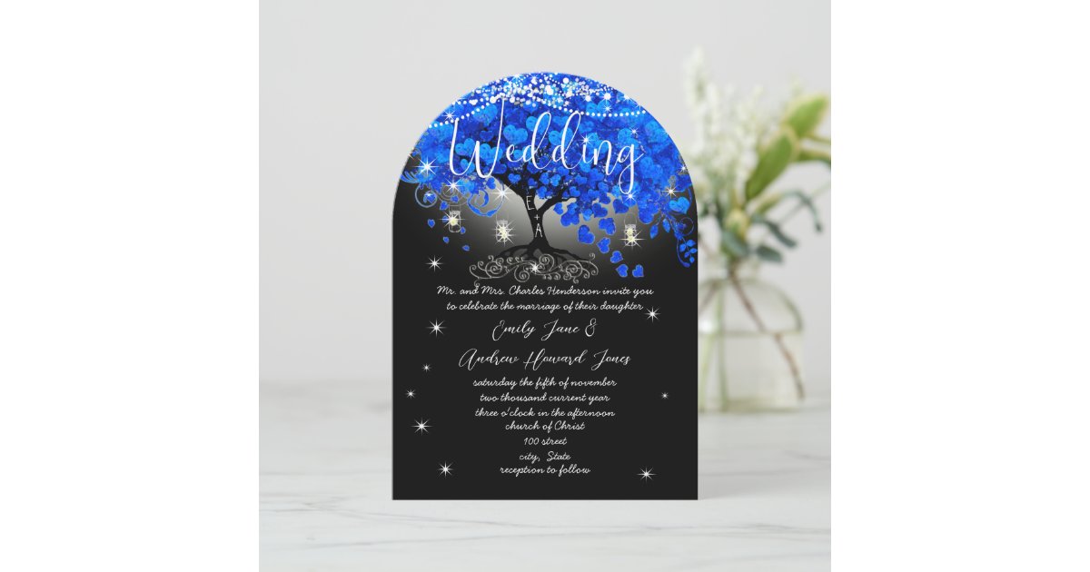 Chalkboard Royal Blue Heart Leaf Tree Invitation | Zazzle