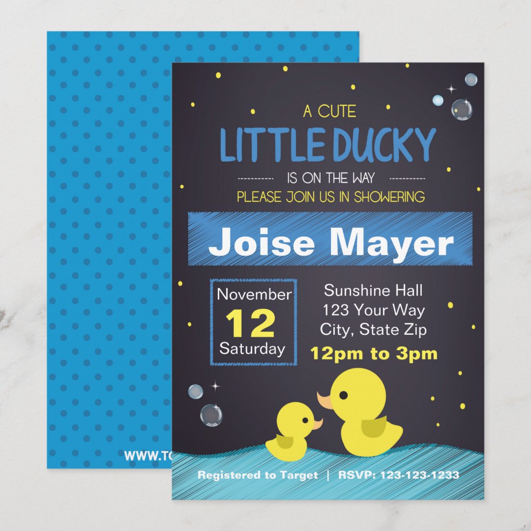 Chalkboard Rubber Ducky Invitation (Boy) | Zazzle