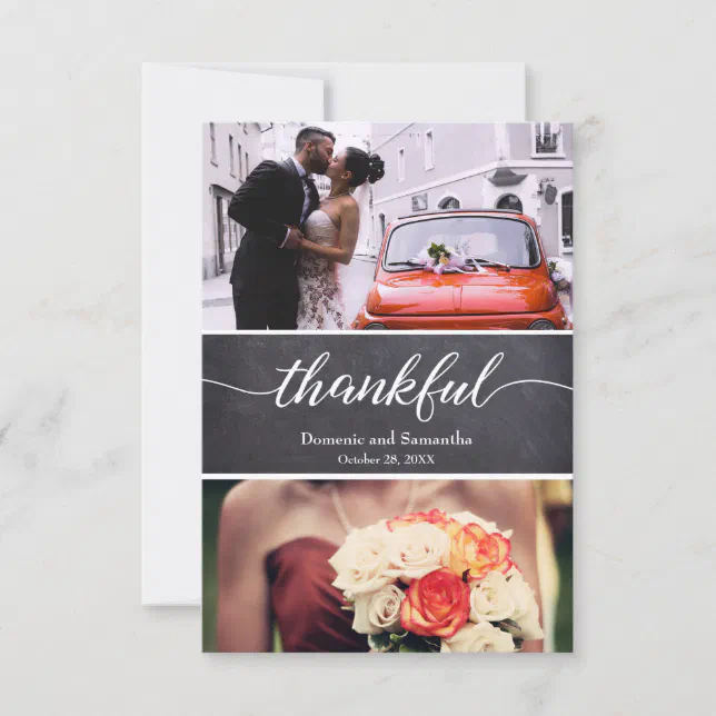 Chalkboard Rustic Wedding Thankful Script Thank You Card | Zazzle