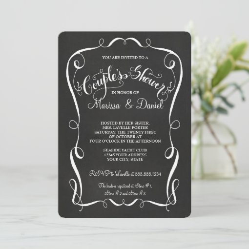 Chalkboard Scroll Couples Shower Calligraphy Invitation | Zazzle