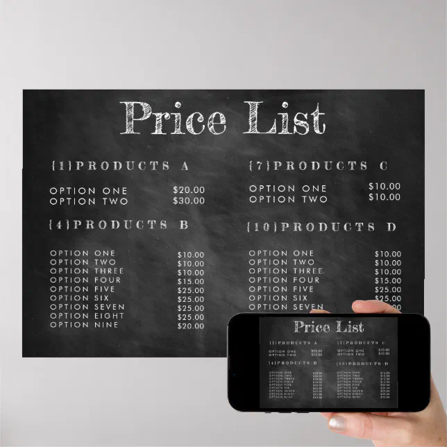 CHALKBOARD Service Price Menu Custom Print Poster | Zazzle