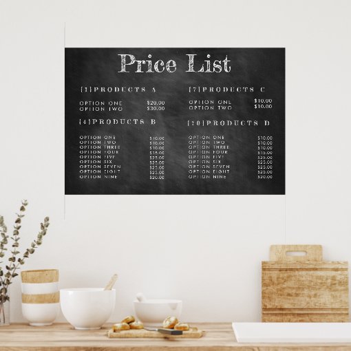 CHALKBOARD Service Price Menu Custom Print Poster | Zazzle