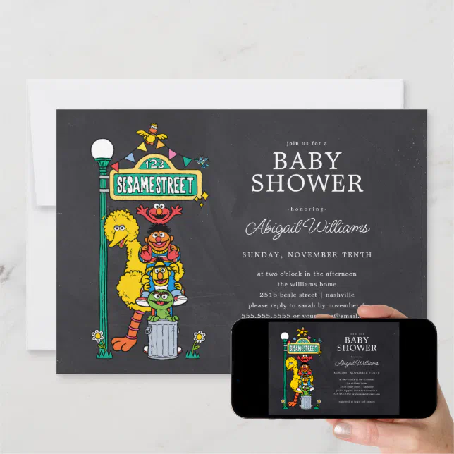 Chalkboard Sesame Street Street Sign Baby Shower Invitation | Zazzle