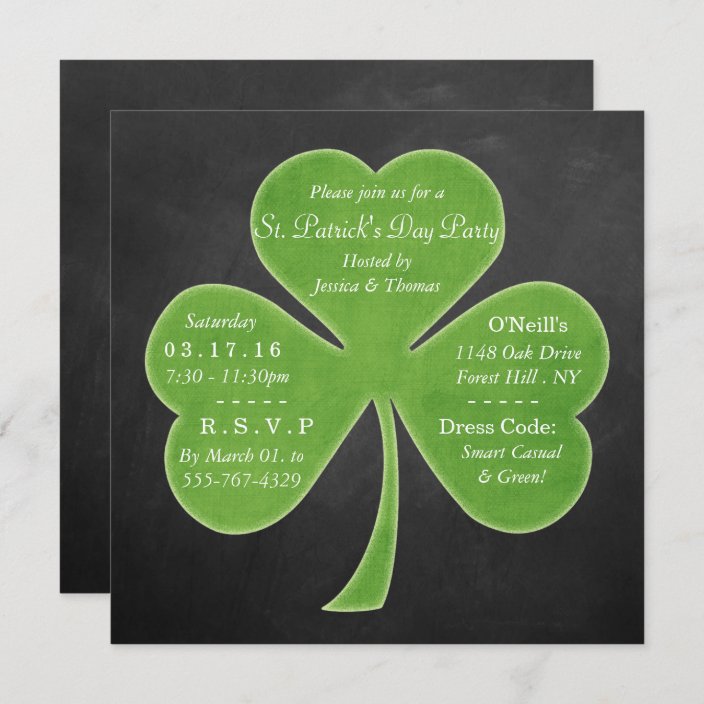 Chalkboard Shamrock St. Patrick's Day Party Invitation | Zazzle.com