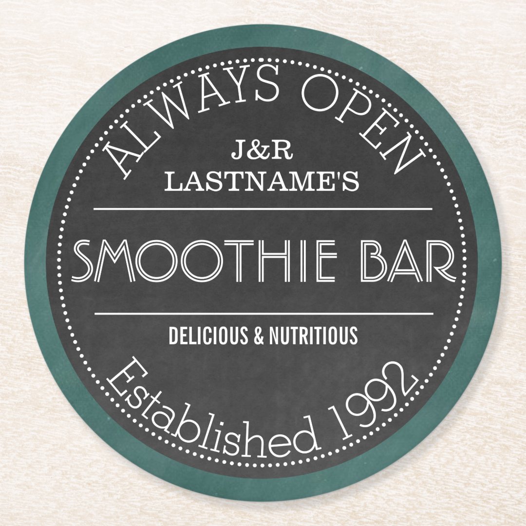 Chalkboard Sign Personalized Couple Smoothie Bar Round Paper Coaster ...