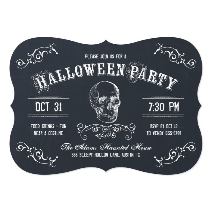 Chalkboard Skull Halloween Costume Party Invitation | Zazzle.com