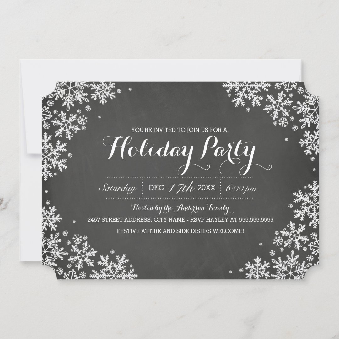 Chalkboard Snowflake Holiday Party Invitation | Zazzle