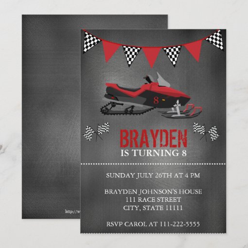 Chalkboard Snowmobile Birthday Invitation | Zazzle
