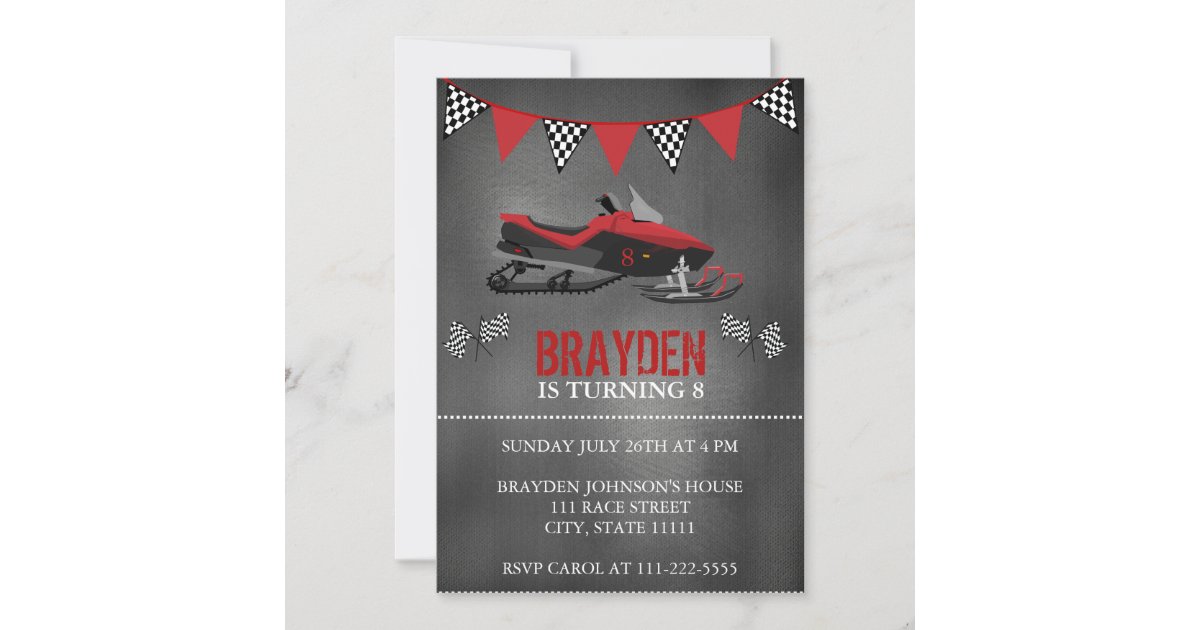 Chalkboard Snowmobile Birthday Invitation | Zazzle