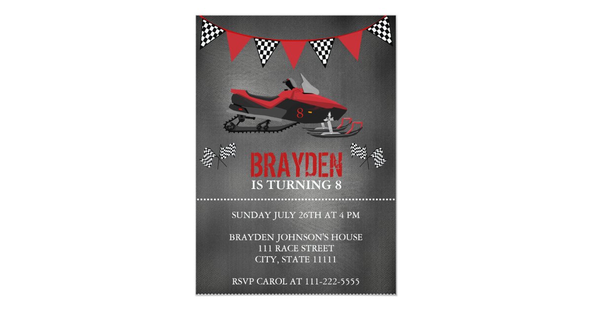 Chalkboard Snowmobile Birthday Invitation | Zazzle.com