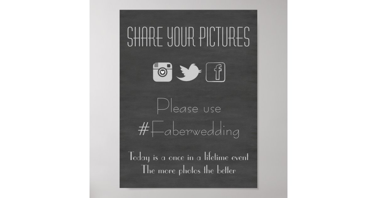 Chalkboard Social Media Wedding Photo Hashtag Sign | Zazzle