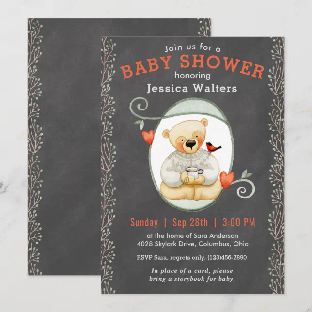 Chalkboard Story Book Teddy Bear Baby Shower Invitation | Zazzle