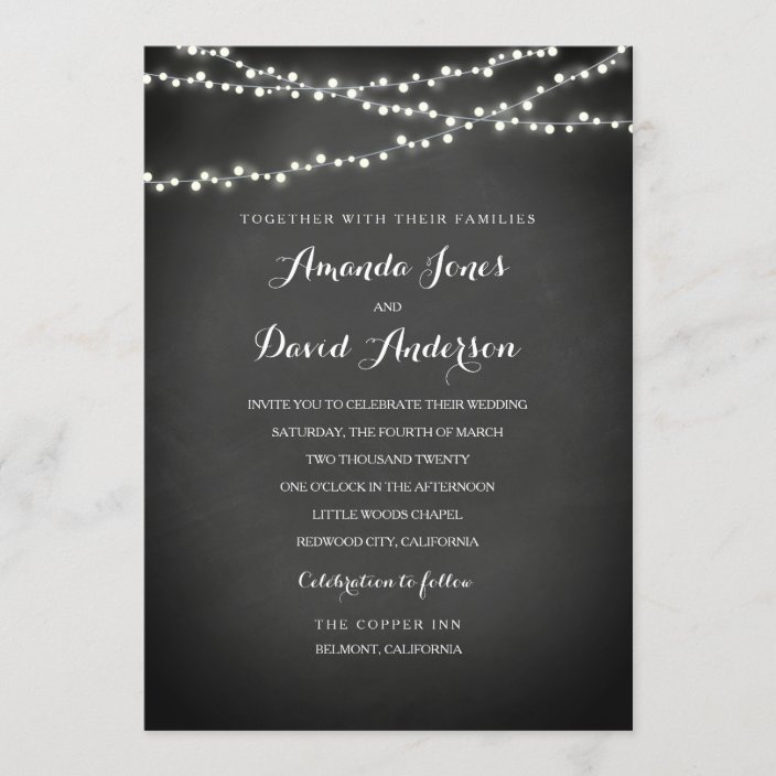 Chalkboard String Lights Wedding Invitation | Zazzle.com