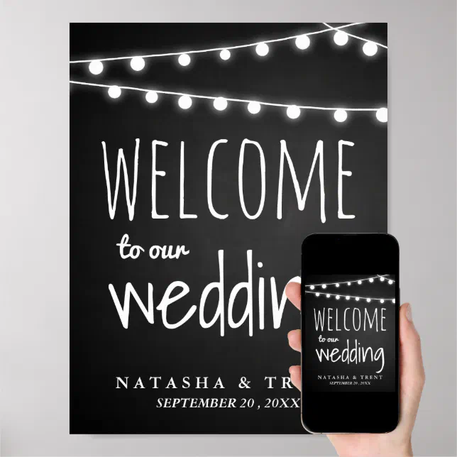 Chalkboard String Of Lights Welcome Wedding Sign | Zazzle