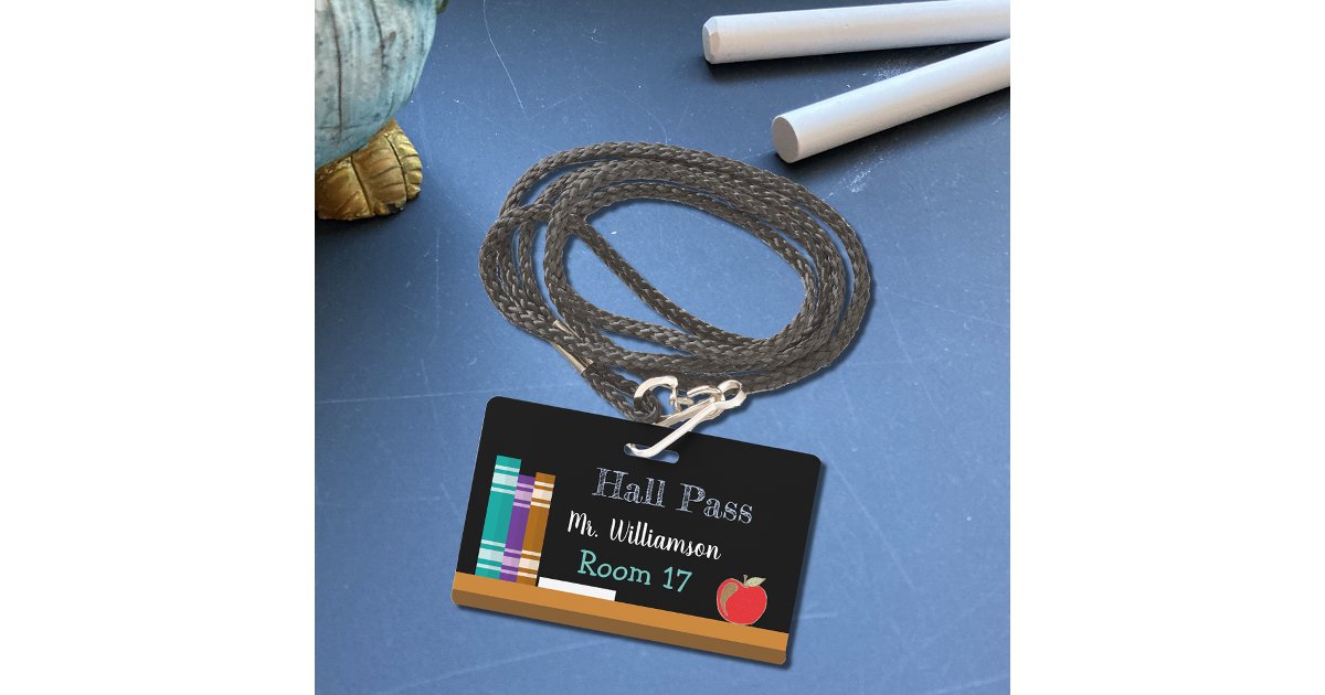 Chalkboard student plastic badge hall pass | Zazzle