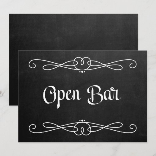 Chalkboard Style "Open Bar" Wedding Sign Invitation | Zazzle
