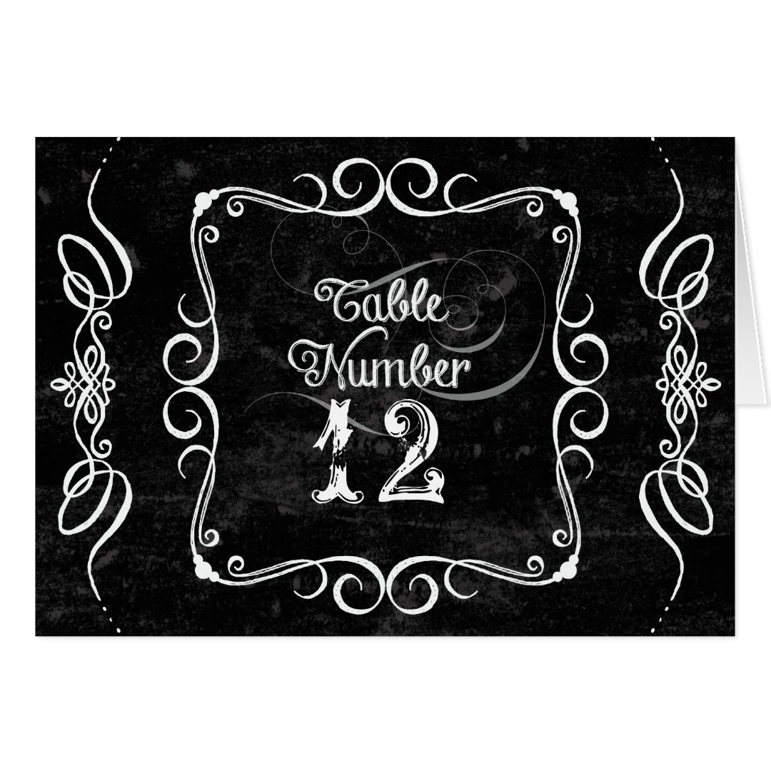 Chalkboard Style Rustic Swirl Table Number Cards | Zazzle