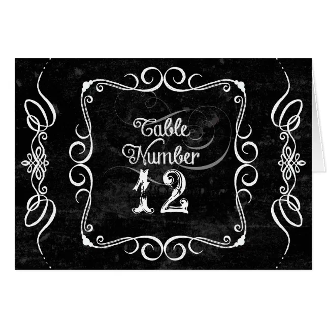 Chalkboard Style Rustic Swirl Table Number Cards | Zazzle