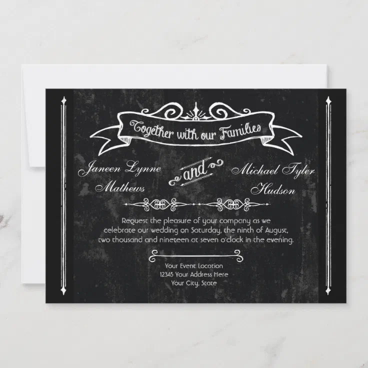Chalkboard Style Rustic Swirl Typographic Invites | Zazzle