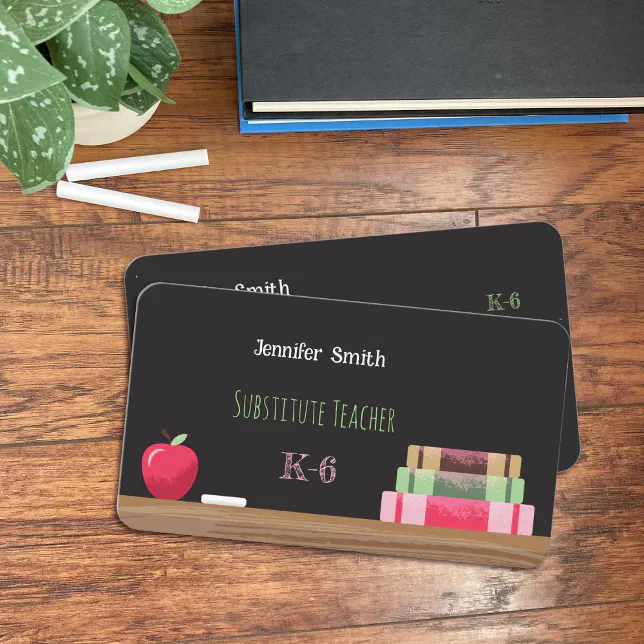 Chalkboard Substitute Teacher Rounded Contact Card | Zazzle