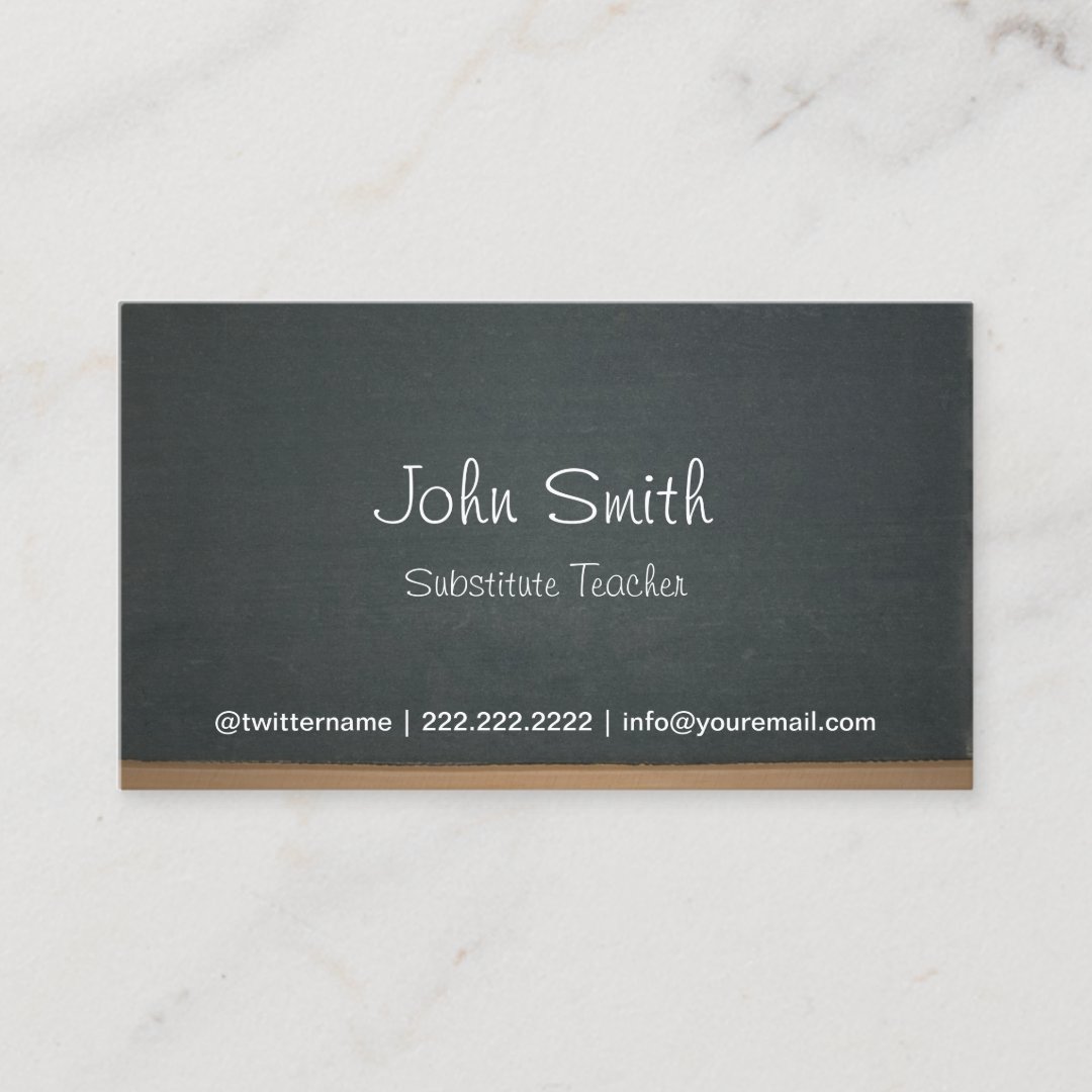 Chalkboard Substitute Teacher Simple Business Card | Zazzle