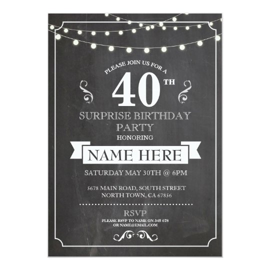 Chalkboard Surprise Birthday Party 40th Invite | Zazzle.com