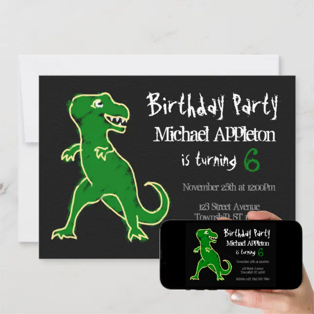 Chalkboard T-Rex Dinosaur Birthday Invitations | Zazzle