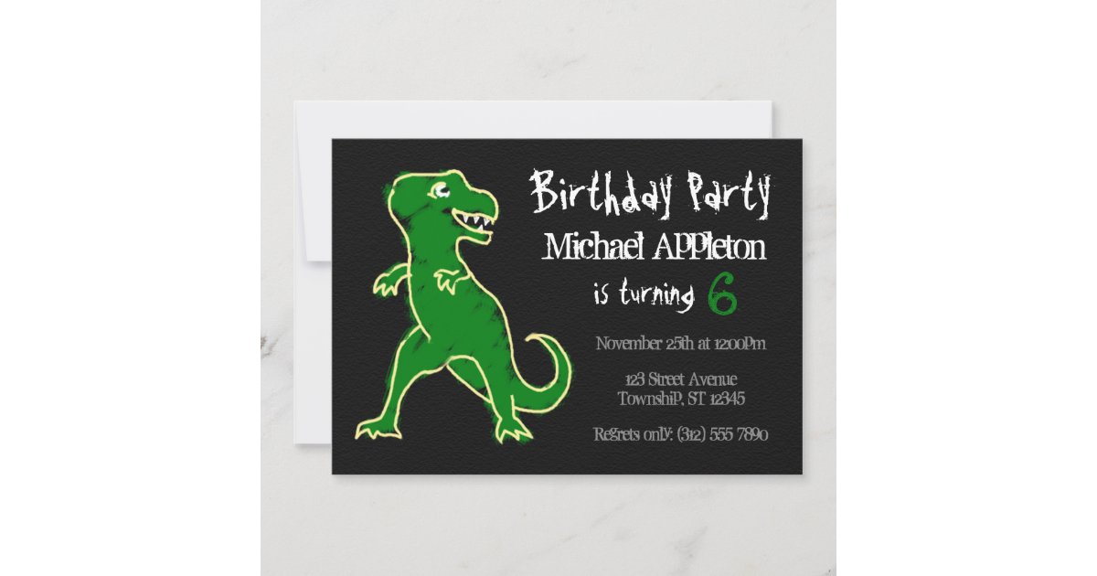 Chalkboard T-Rex Dinosaur Birthday Invitations | Zazzle
