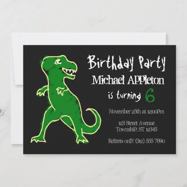 Chalkboard T-Rex Dinosaur Birthday Invitations | Zazzle