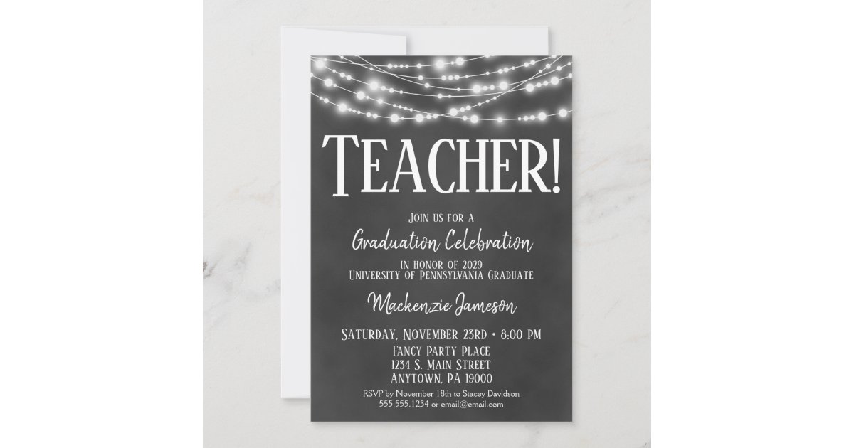 Chalkboard Teacher Graduation Party Invitation | Zazzle