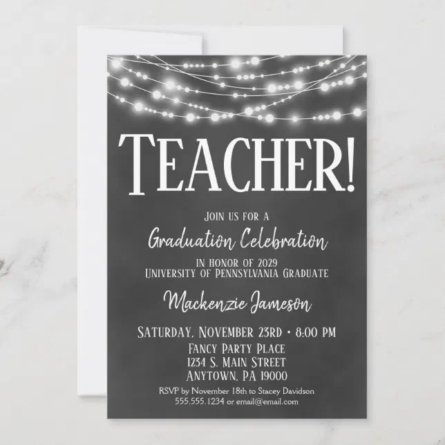 Chalkboard Teacher Graduation Party Invitation | Zazzle