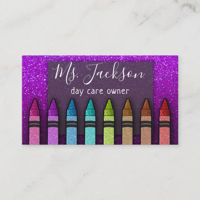 Chalkboard Teacher's Name Rainbow Glitter Crayons Business Card | Zazzle