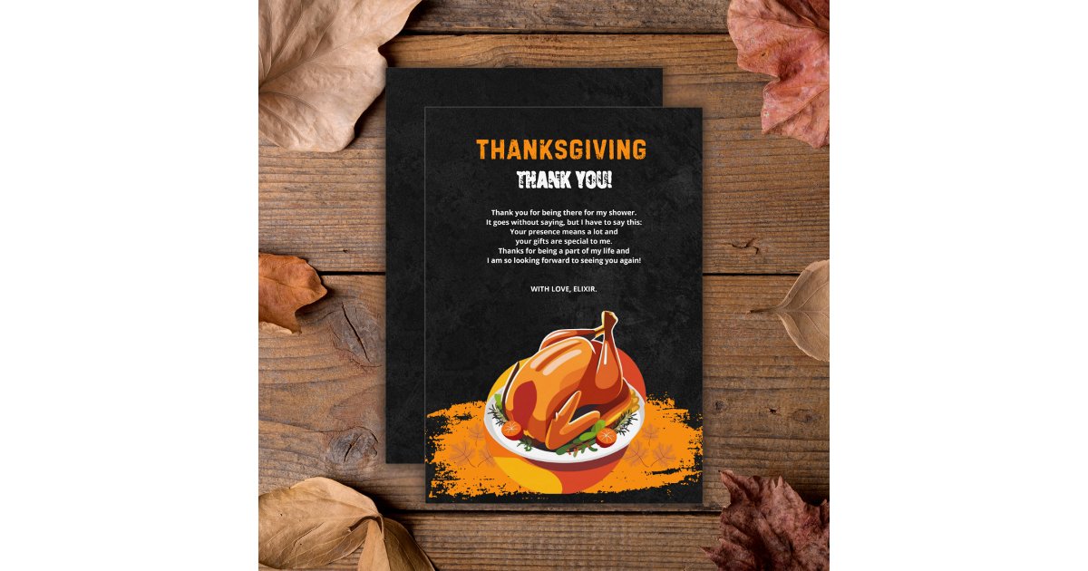 Chalkboard Thanksgiving Roasted Turkey Baby Shower Thank You Card | Zazzle