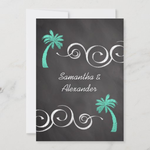 Chalkboard Turquoise Palm Tree Beach Wedding Invitation | Zazzle