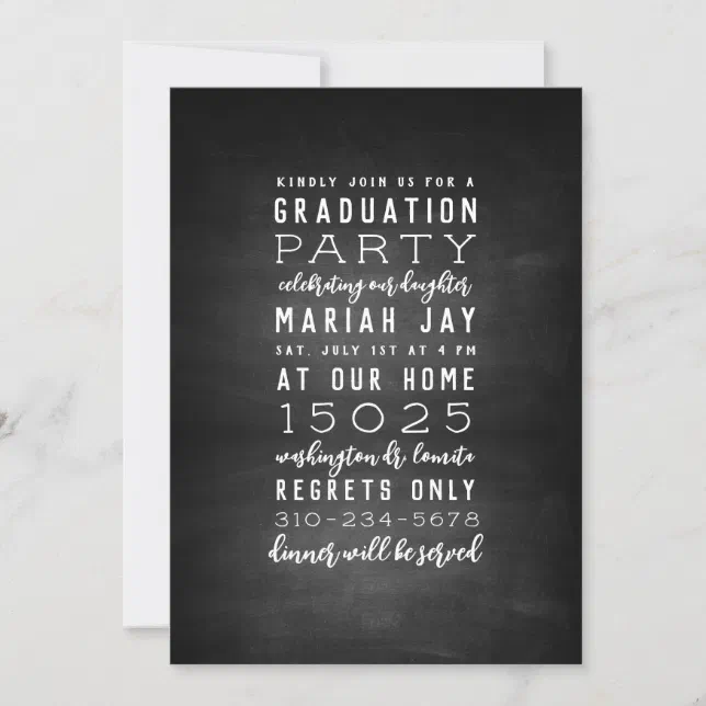 Chalkboard Typography Graduation Party Invitation | Zazzle