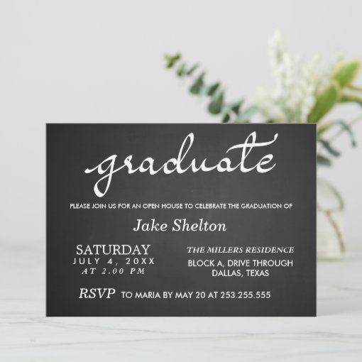Chalkboard Typography Open House Graduation Invitation | Zazzle